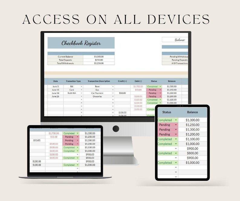 Checkbook Register, For, Expense Log Digital Checkbook Register ...