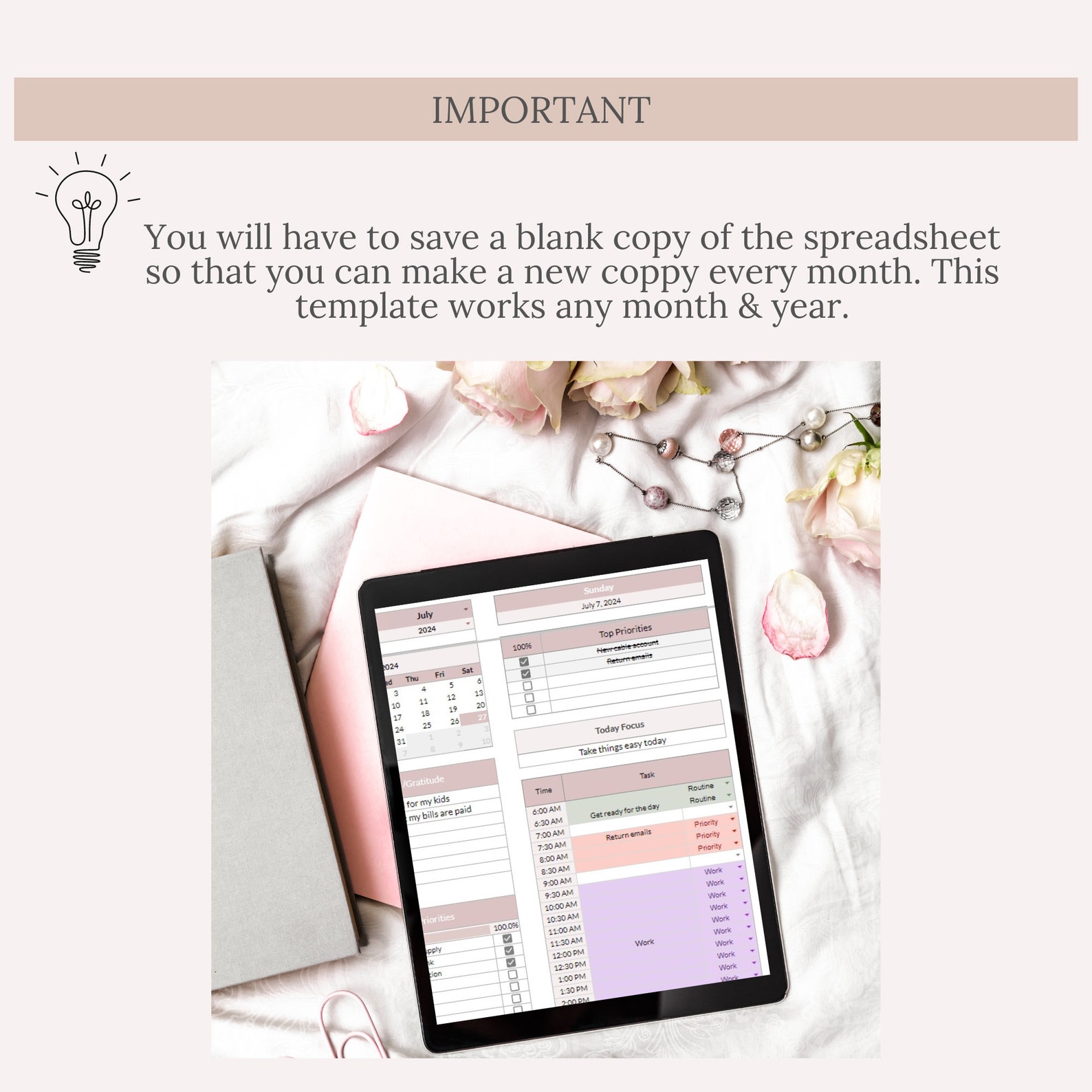 Digital Planner Spreadsheet for Google Sheets, Custom Daily Agenda ...