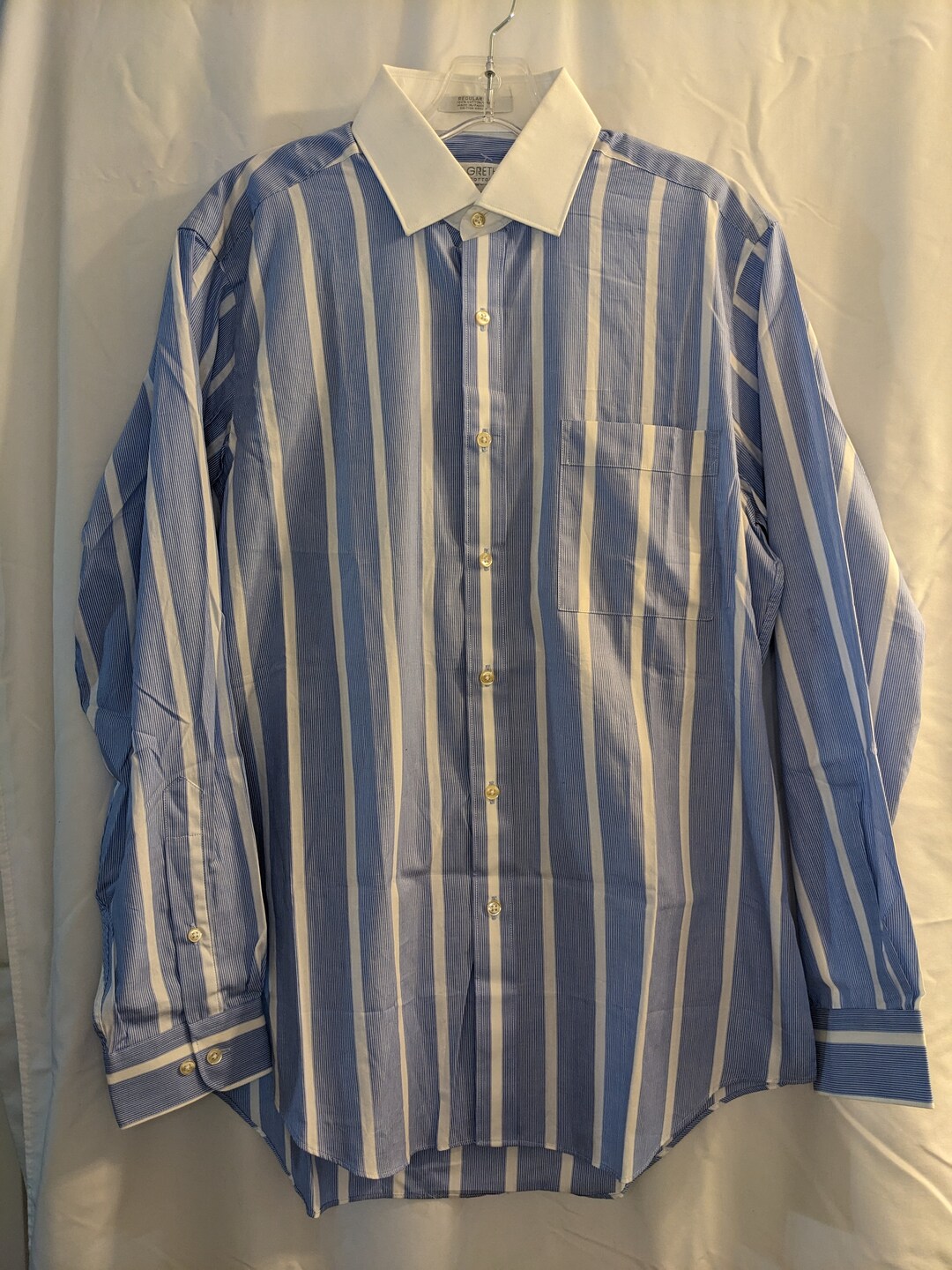 Vintage Henry Grethel Men's Button Down Shirt - White, Blue Striped ...