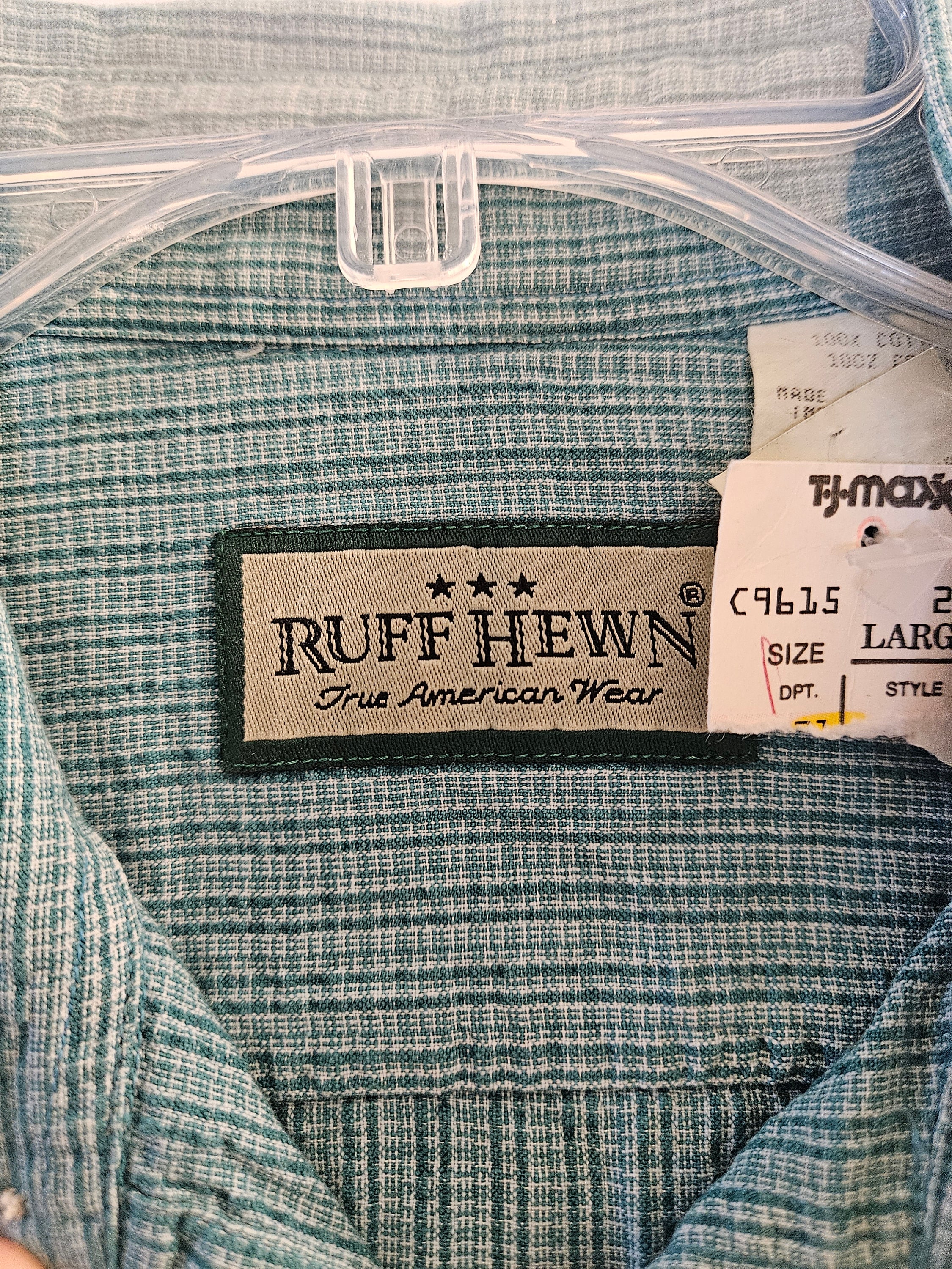 Vintage Ruff Hewn Green & White Micro Plaid Short Sleeve Shirt - 90s ...