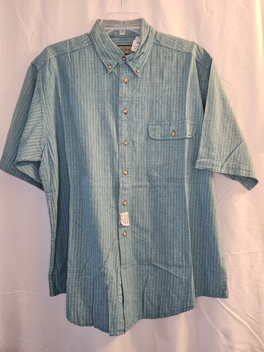 Vintage Ruff Hewn Green & White Micro Plaid Short Sleeve Shirt - 90s ...