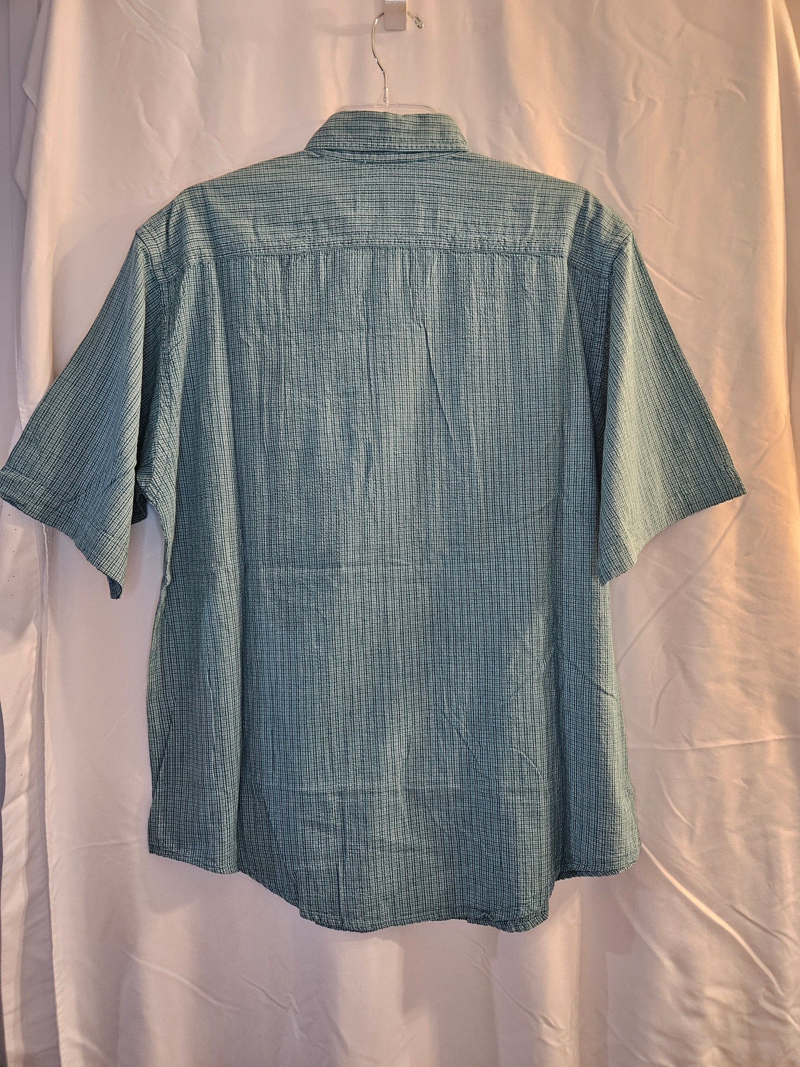 Vintage Ruff Hewn Green & White Micro Plaid Short Sleeve Shirt - 90s ...
