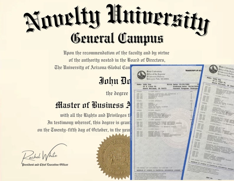 Fully Customized Novelty College Diploma With Transcripts - Etsy