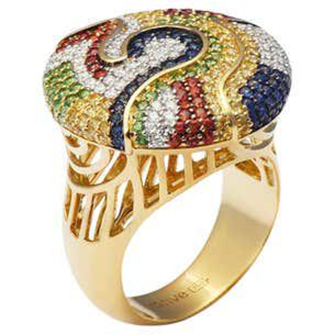 Safari Sunrise Ring | 18K Gold Fire Opal Ring With Sapphires | Africa ...