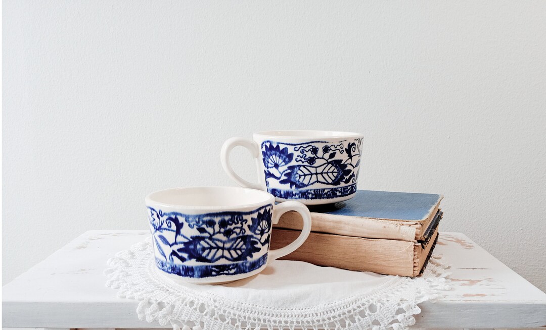 Antique Ironstone Flo-blue Transferware Coffee Mugs/tea Cups, Set of ...