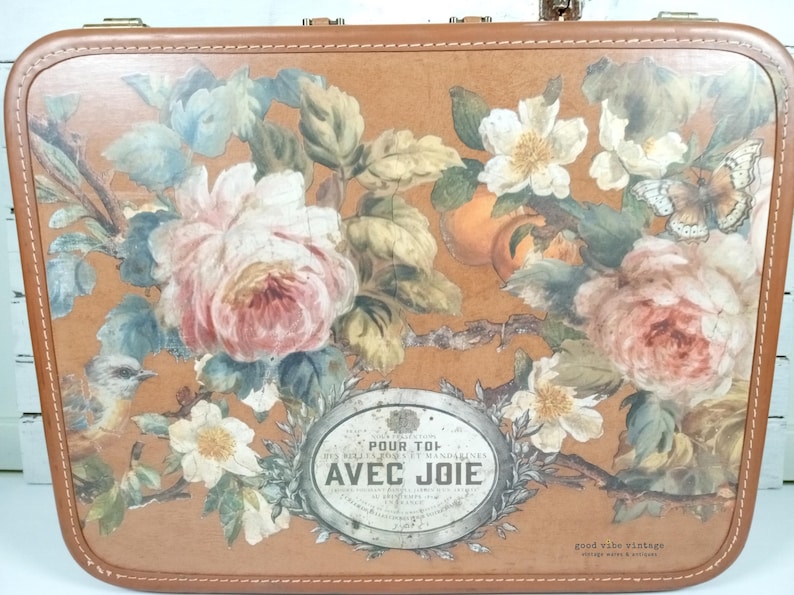 Vintage 1940s Hardside Skyway Suitcase, Upcycled in Florals With Birds ...