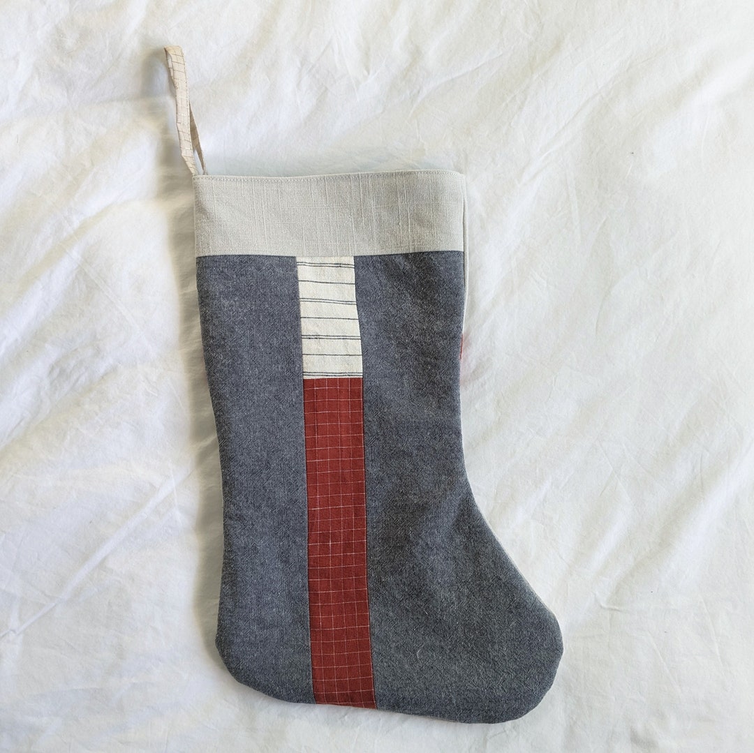 Modern Quilted Color Block Stocking // Linen Chambray - Etsy