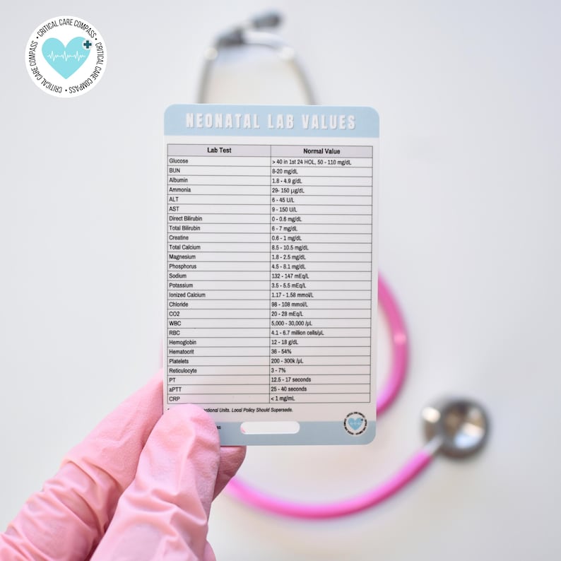 Neonatal Lab Values Reference Card for NICU Nurses - Etsy Australia