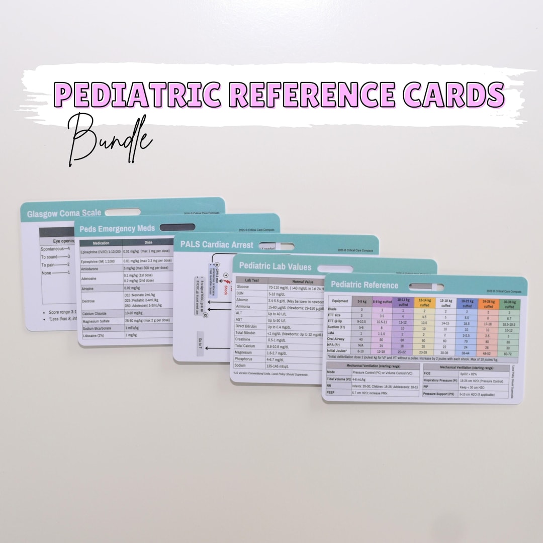 Pediatric Nurse Reference Card Bundle: PICU Medical Guide - Etsy