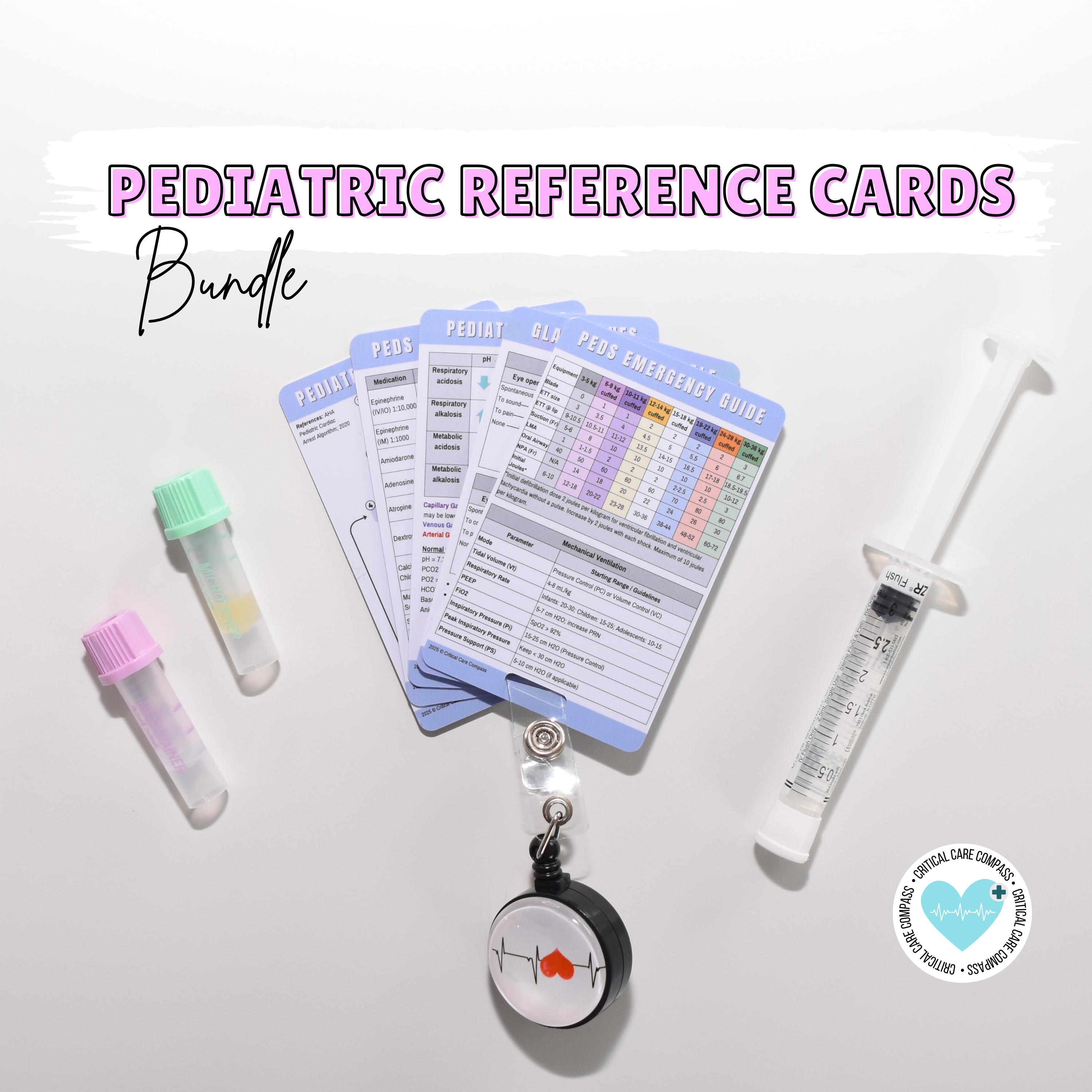 PICU Reference Card Bundle, Badge Buddy for Pediatric Nurses or Medical Professionals, Attach to ...