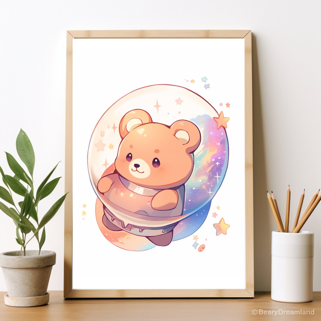 Space Astronaut Teddy Bear Wall Art Adorable Nursery Decor, Cute ...