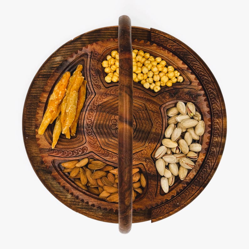 Wooden Handcrafted Nuts Tray | Dry Fruit Tray | Dried Fruit & Nuts ...
