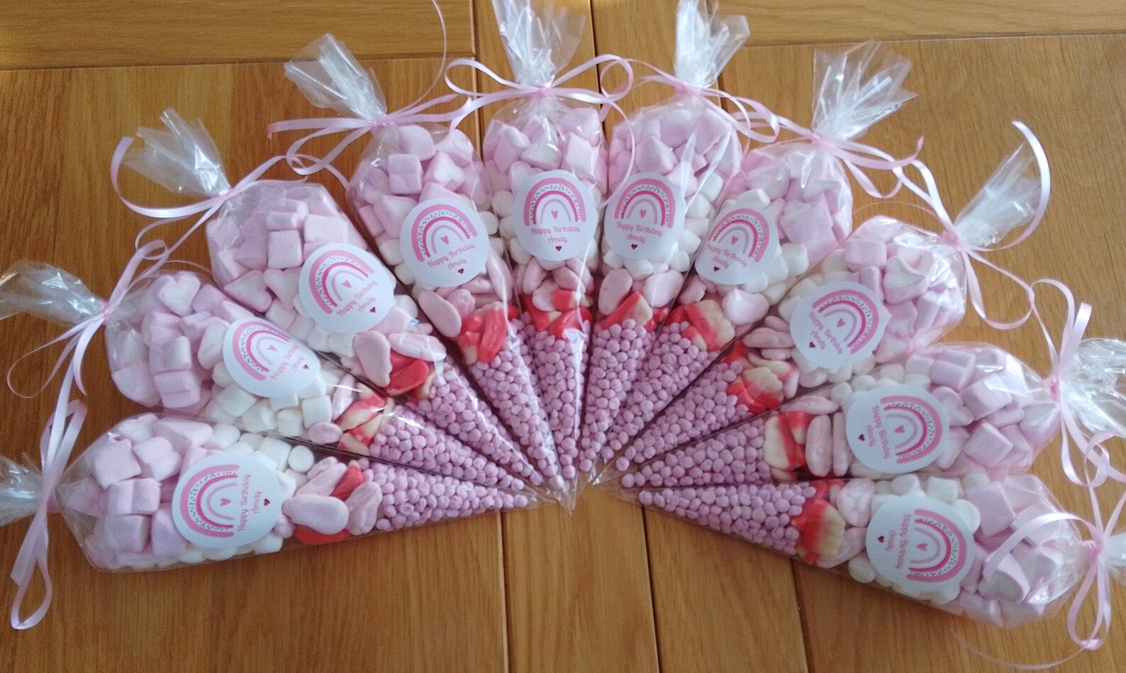 Personalised Pink Sweet Cones Birthday Party Favours Children Sweet ...