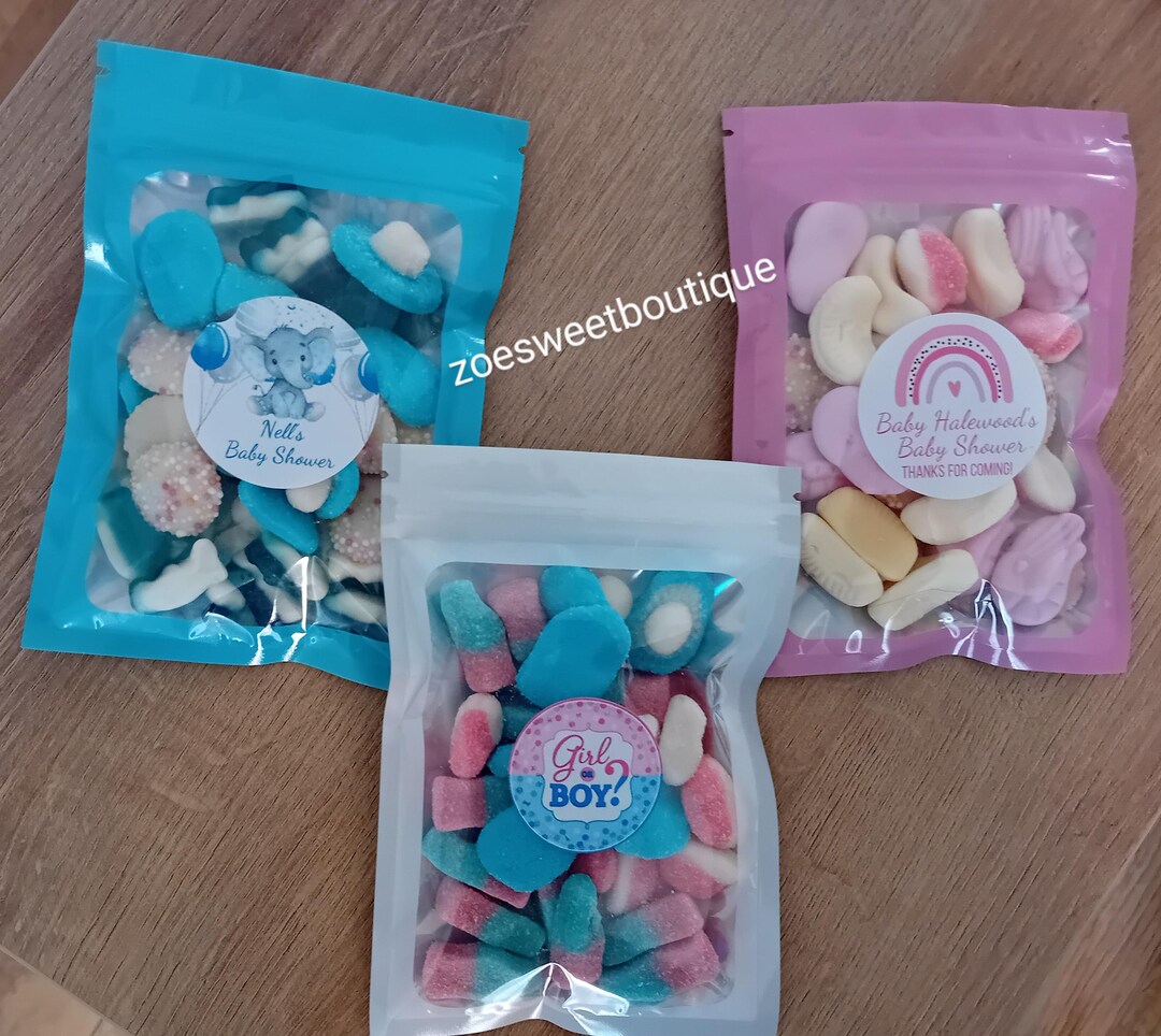 Personalised Baby Shower Gender Reveal Sweet Party Favour Bags Pouches ...