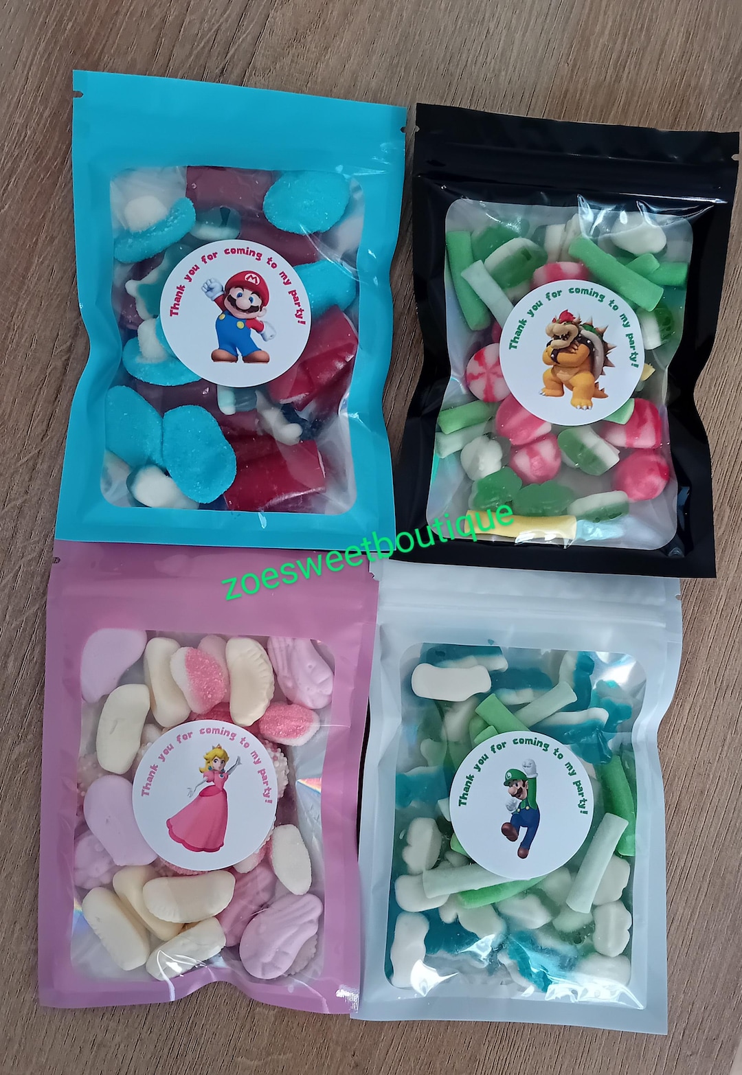 Personalised Super Mario Sweet Party Favour Bags Pouches, Birthday ...