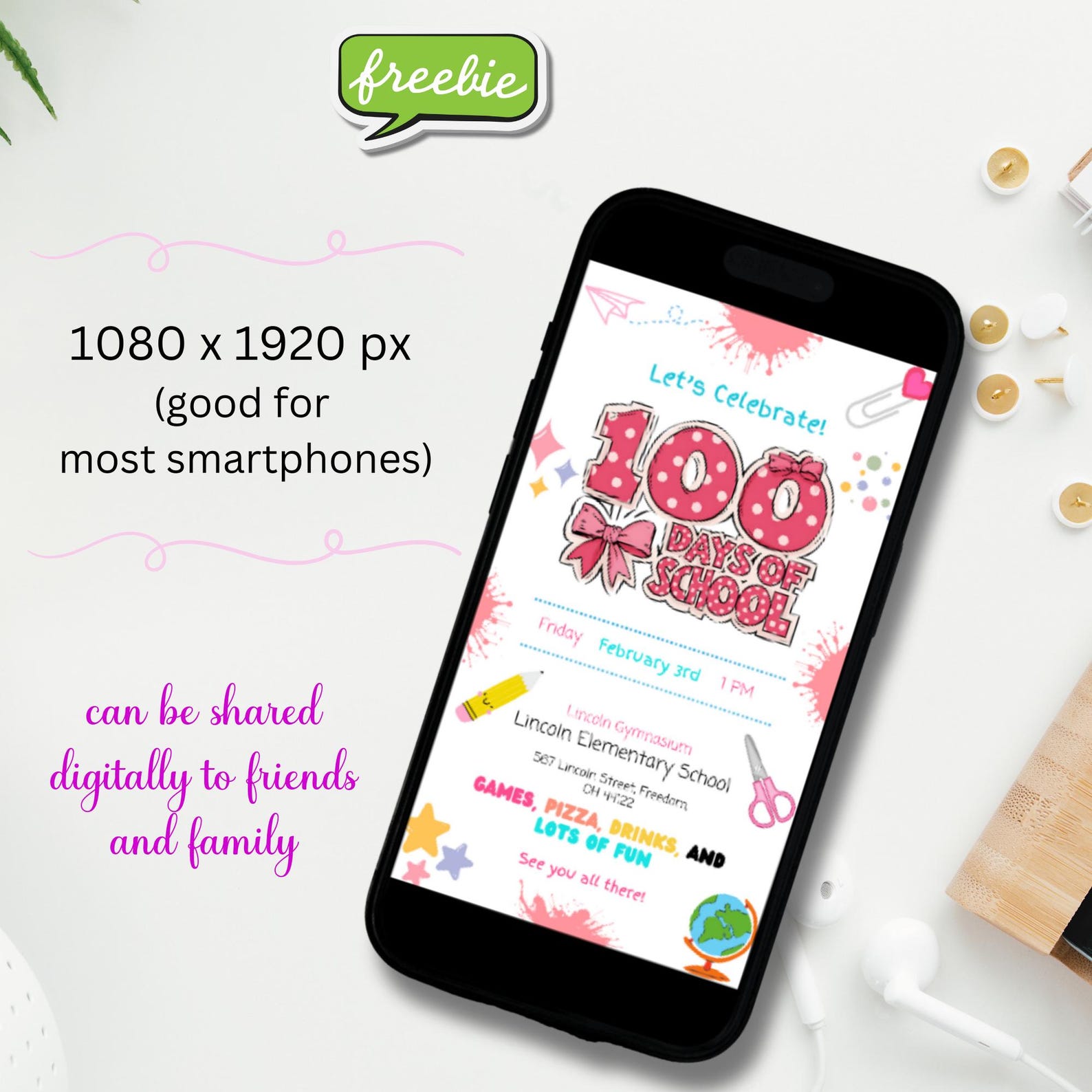 Editable Let's Celebrate 100 Days of School Party Invitation Template ...
