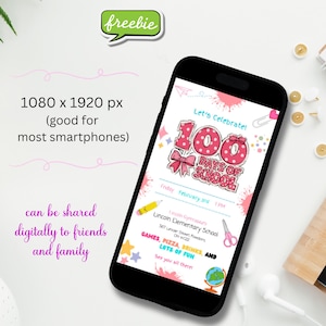 Editable Let's Celebrate 100 Days of School Party Invitation Template ...