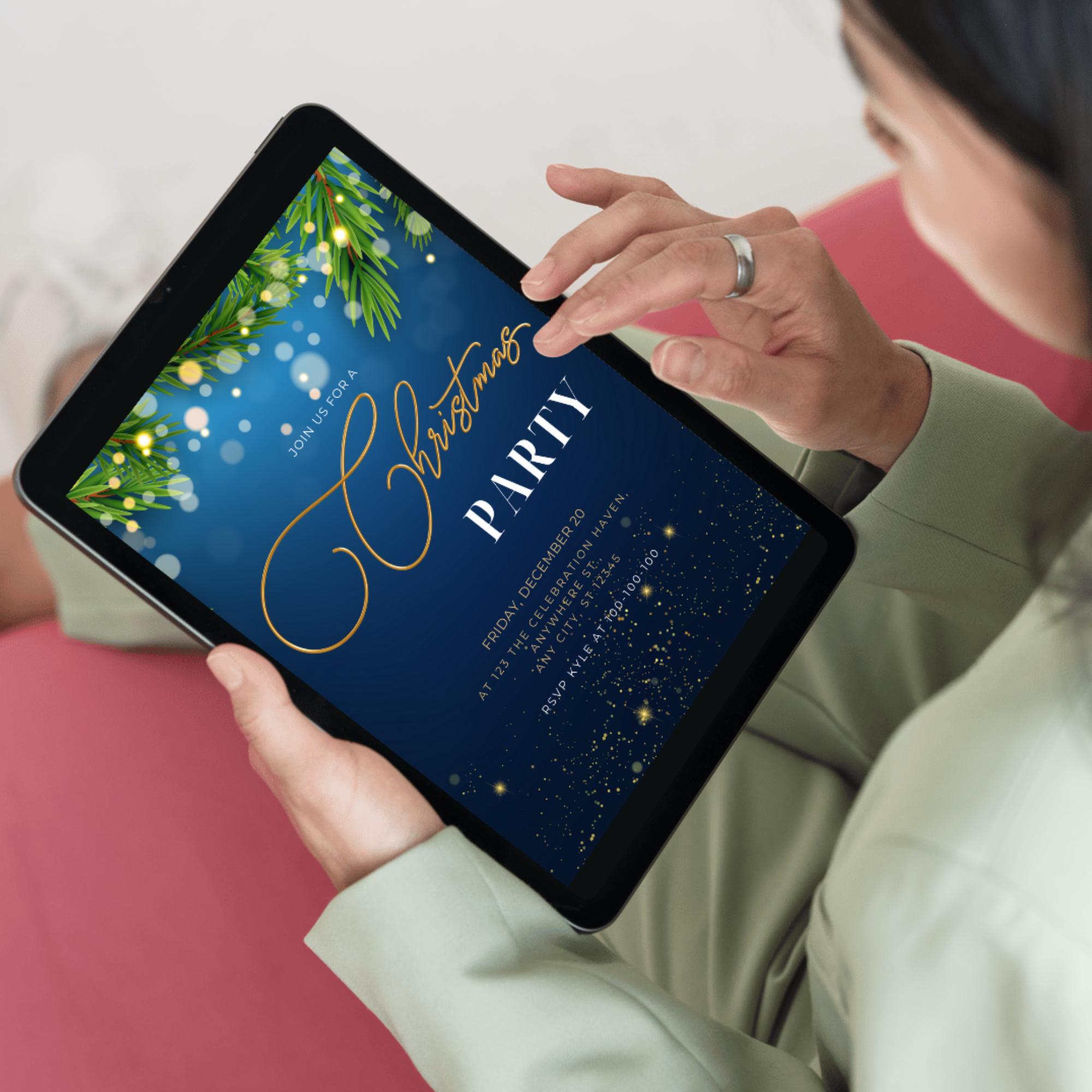 Editable Blue Christmas Party Invitation Template, Printable Blue Gold ...