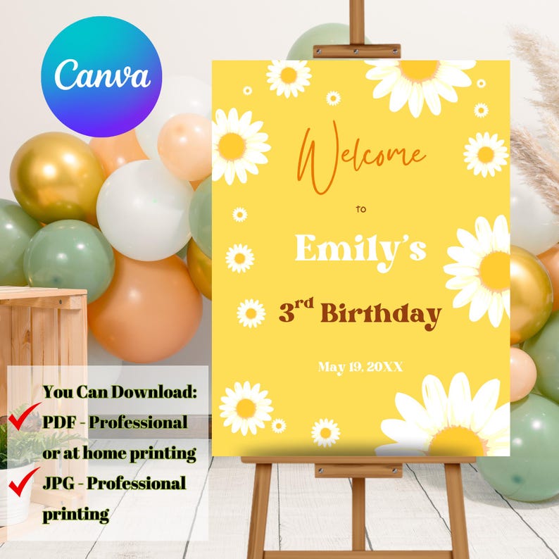Editable Daisy Birthday Decoration Template, Printable Daisy Birthday ...