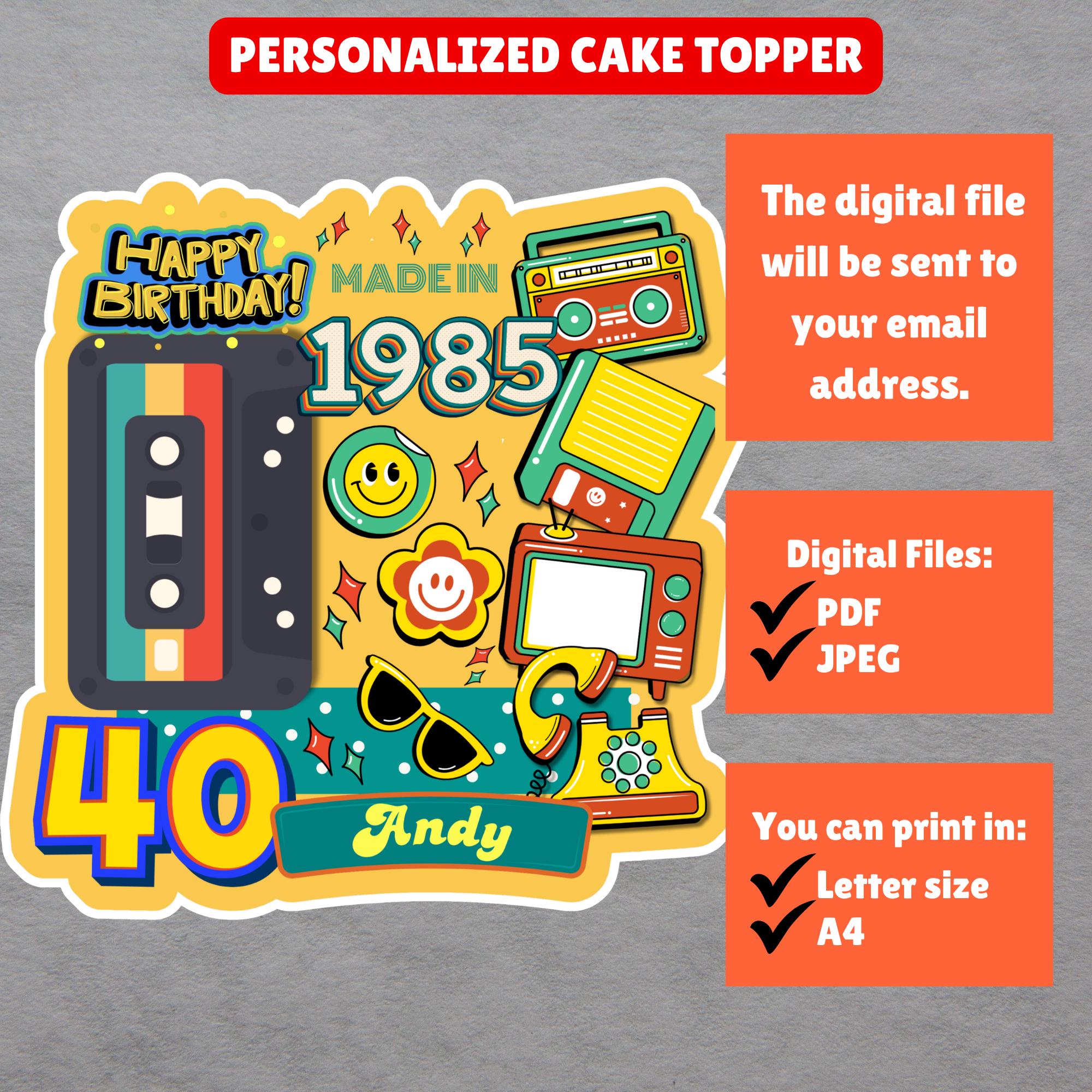 Personalized 40th Birthday Cake Topper, Custom Cassette Cake Topper ...