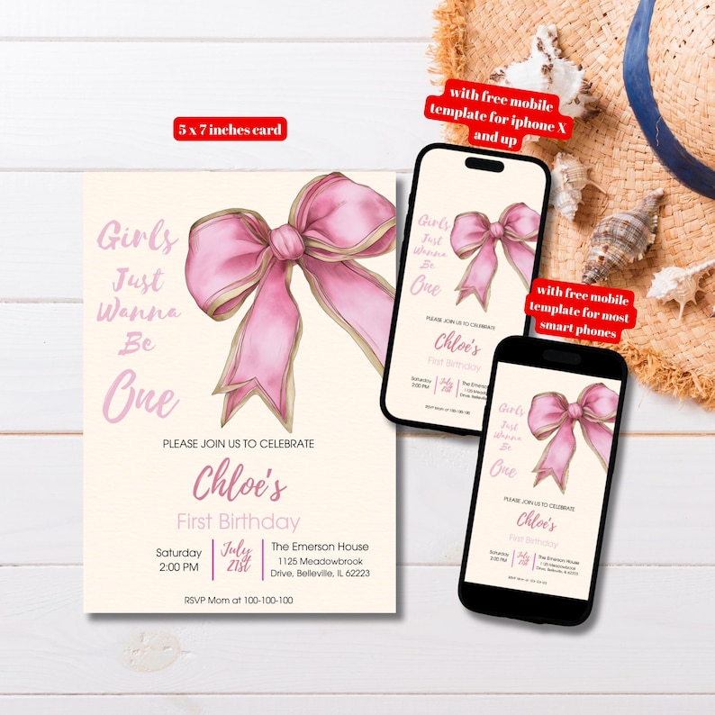 Editable Girls Just Wanna Be One Birthday Invitation Template ...