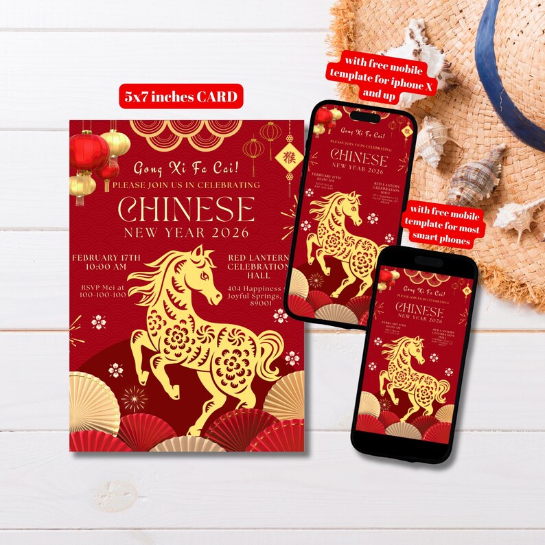 Editable Chinese New Year Invitation Template, Printable 2026 Year of ...