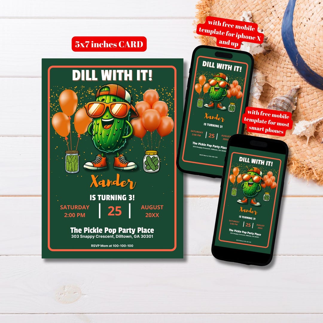 Editable Pickle Birthday Invitation Template, Printable Dill With It ...