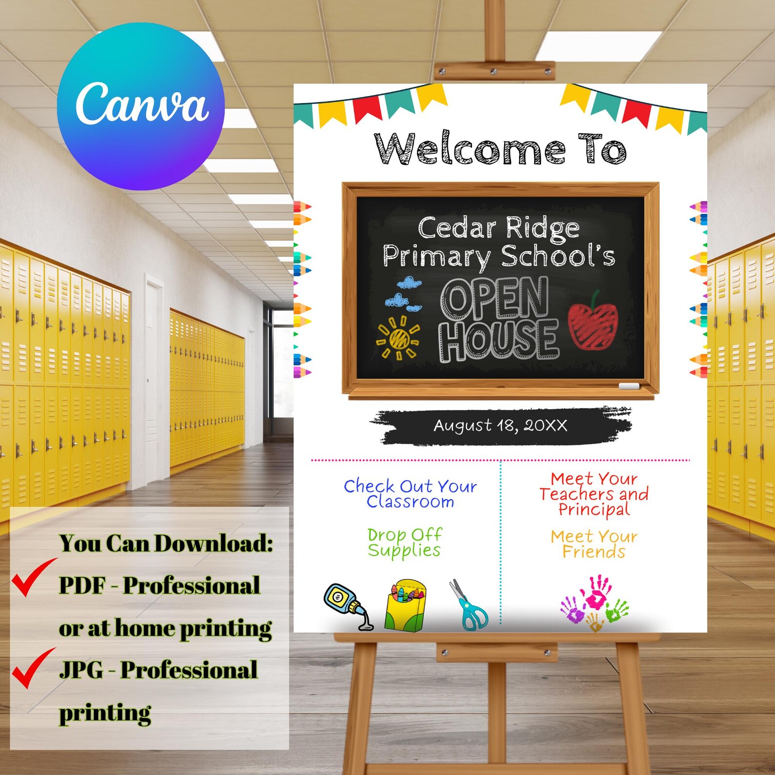 Editable Chalkboard Back to School Open House Welcome Sign Template ...
