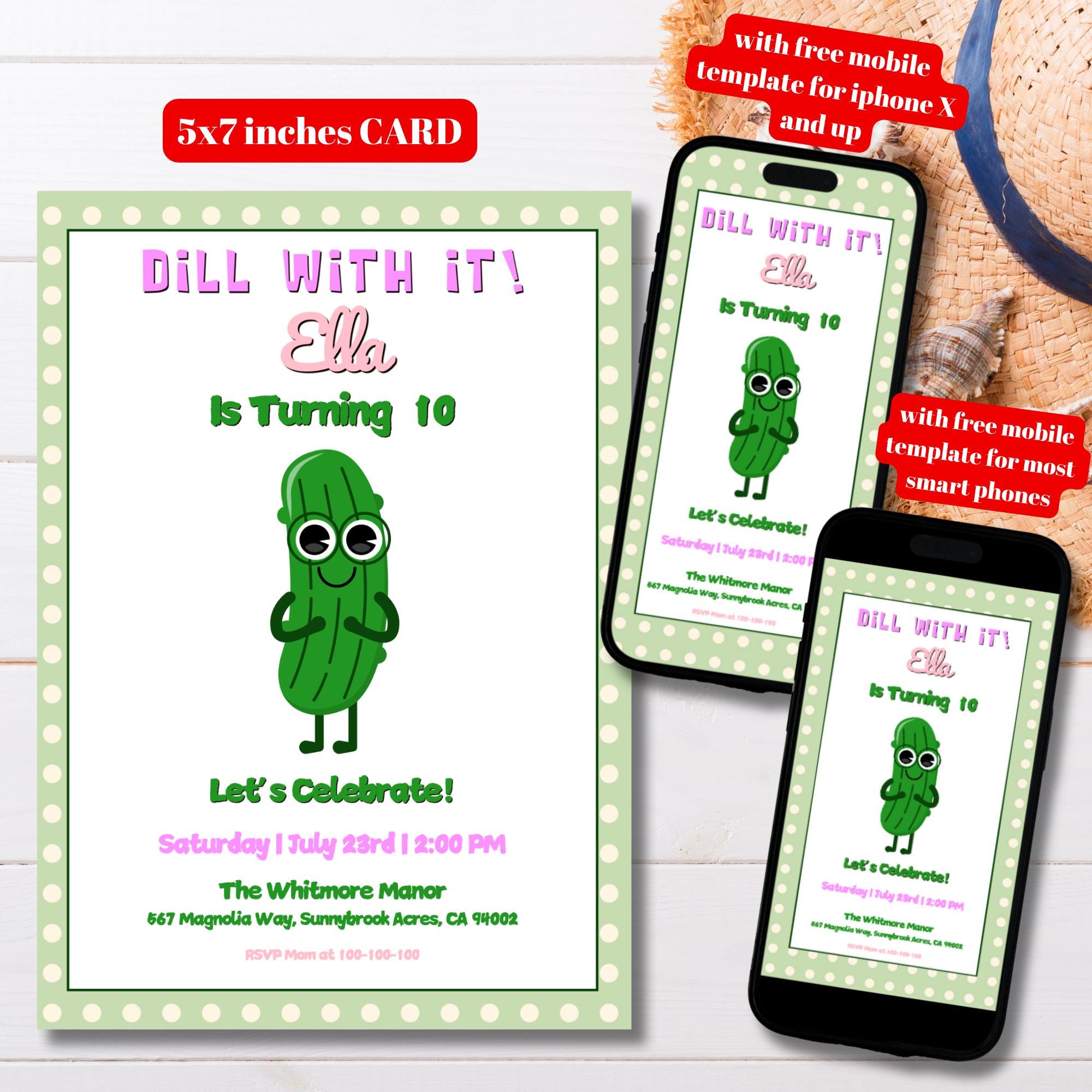 Editable Dill With It Pickle Birthday Party Invitation Template ...