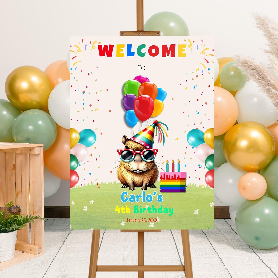 Editable Capybara Capy Birthday Welcome Sign Template, Printable ...