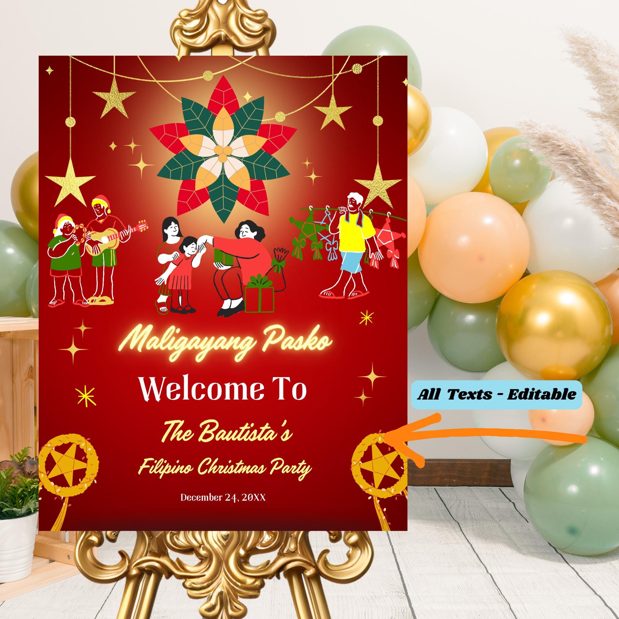 Editable Maligayang Pasko Filipino Christmas Party Welcome Sign ...
