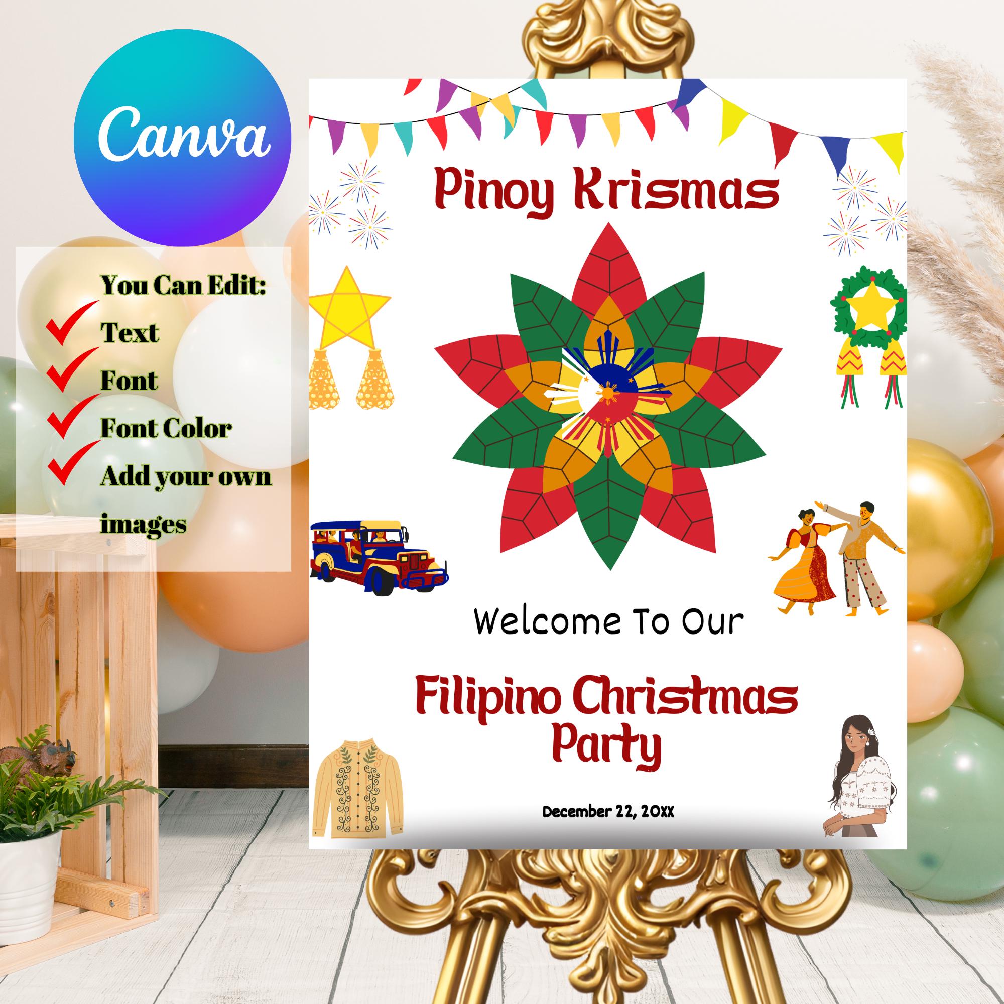 Editable Paskong Pinoy Party Welcome Sign Template, Printable Filipino ...