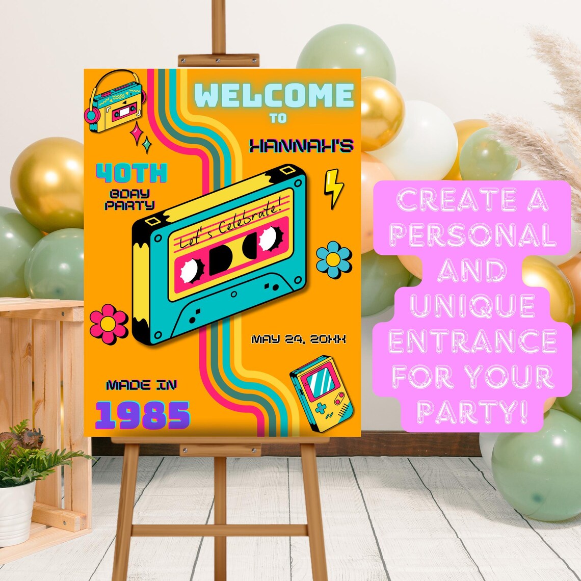 Editable Made in 1985 40th Birthday Party Welcome Sign Template ...