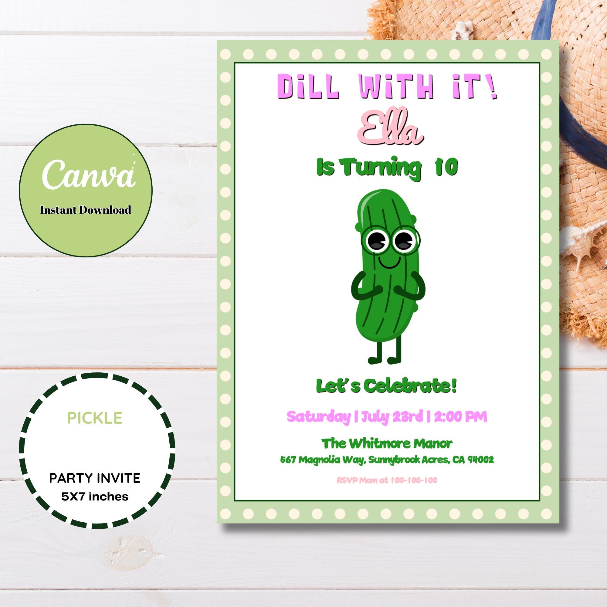 Editable Dill With It Pickle Birthday Party Invitation Template ...