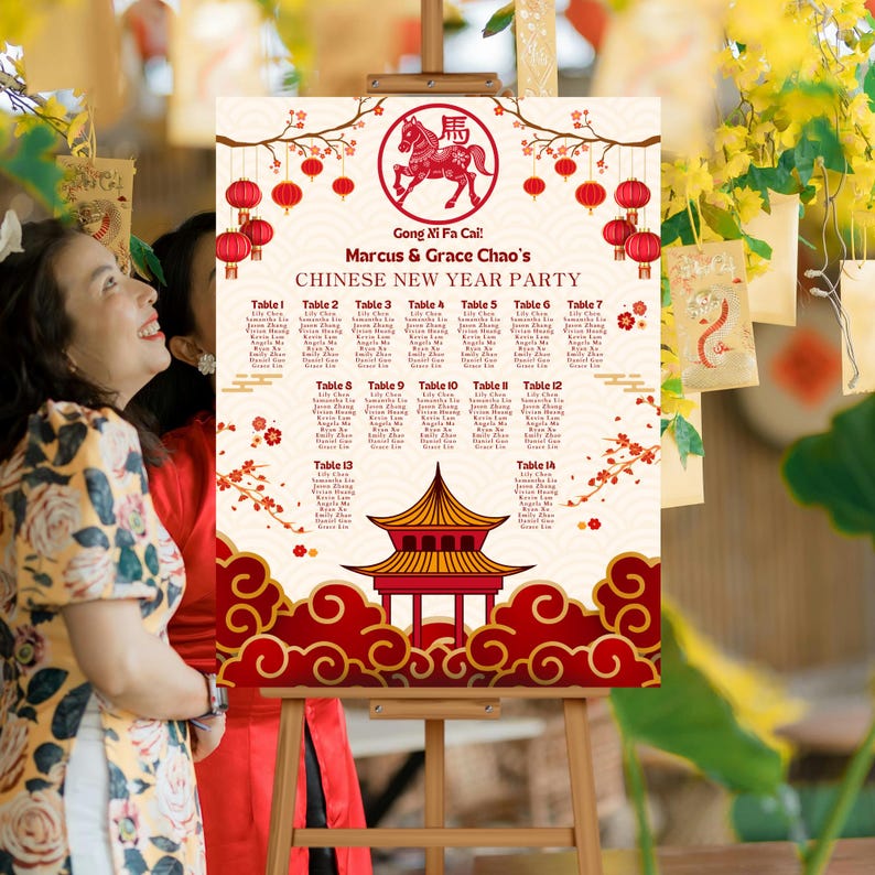 Editable Year of the Horse Chinese New Year Seating Chart Template ...