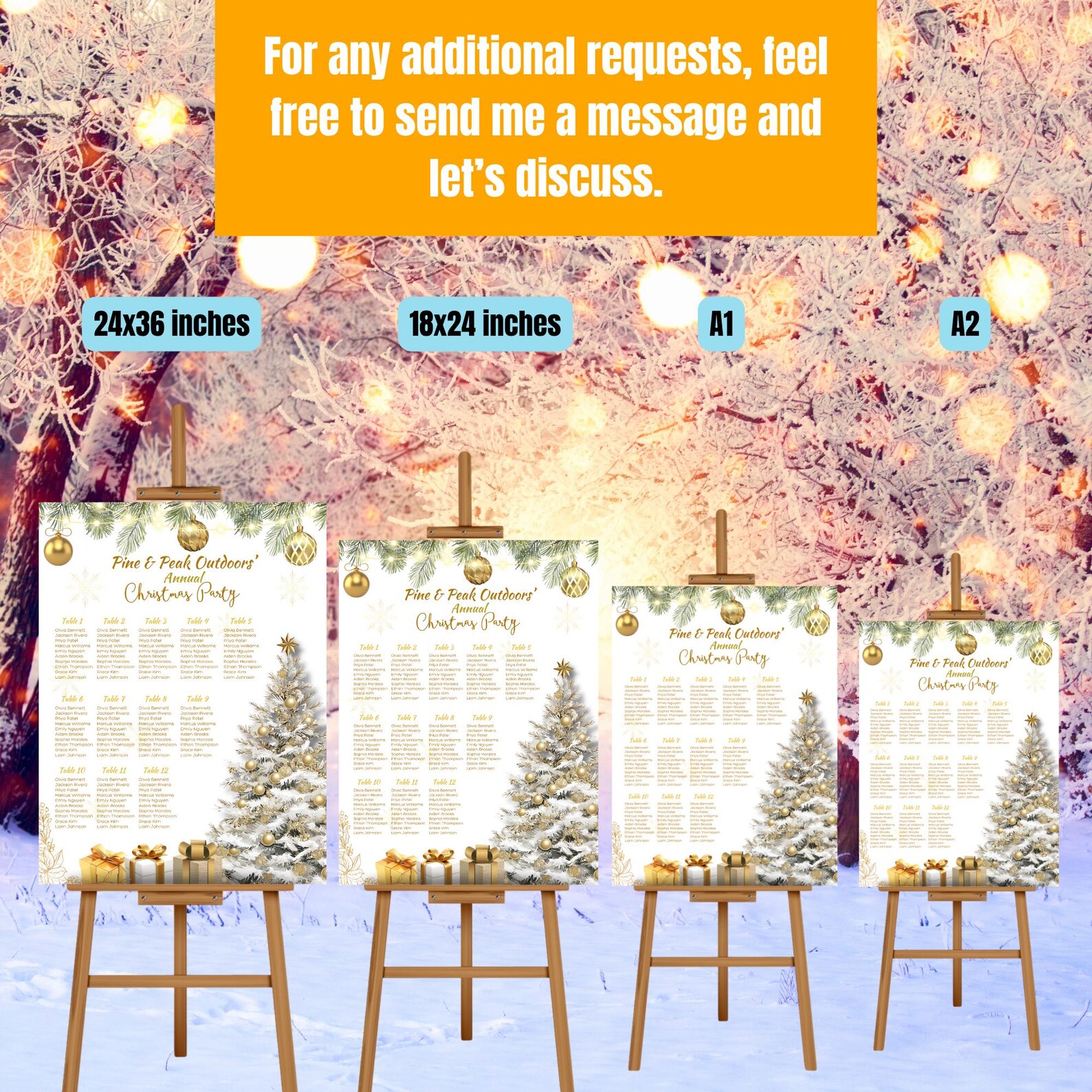 Editable Gold Christmas Party Seating Chart Template, Corporate ...