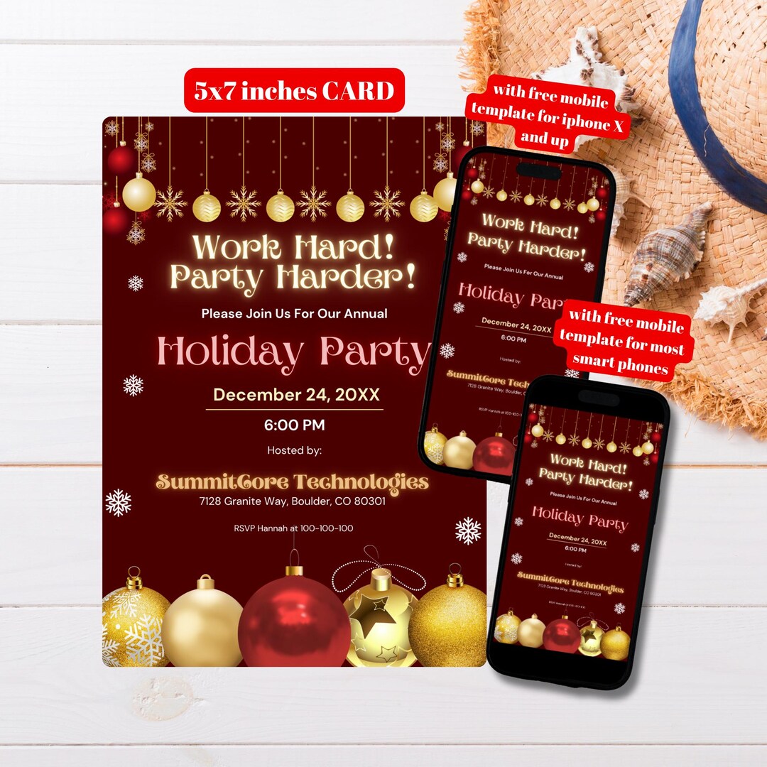 Editable Deep Red and Gold Corporate Christmas Party Invitation ...