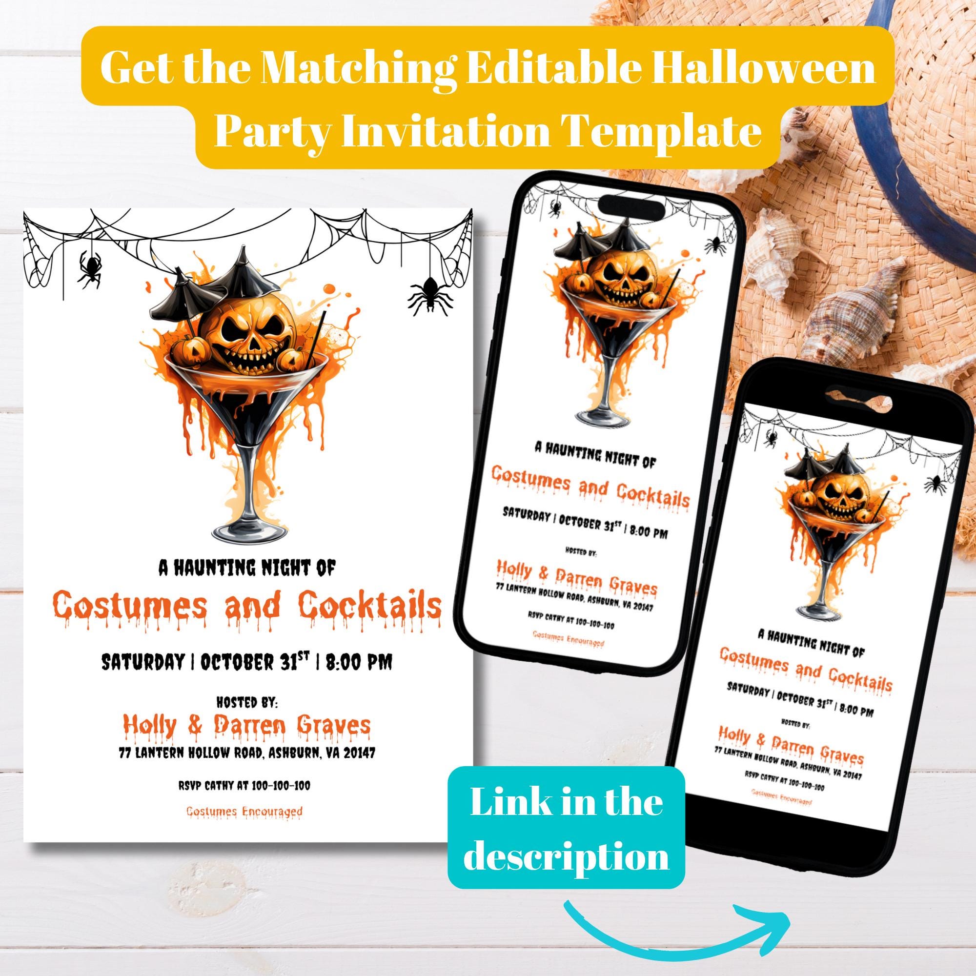 Editable Costumes and Cocktails Halloween Party Welcome Sign Template ...