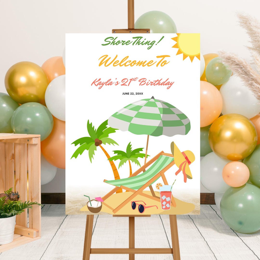Editable Beach Birthday Party Welcome Sign Template, Printable Summer ...