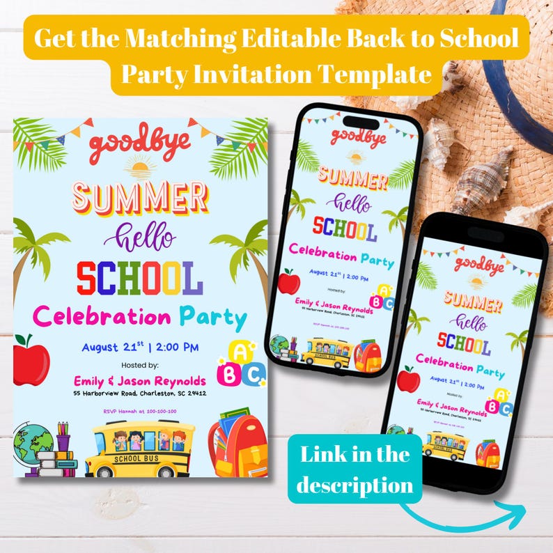 Editable Goodbye Summer Hello School Back to School Party Welcome Sign ...