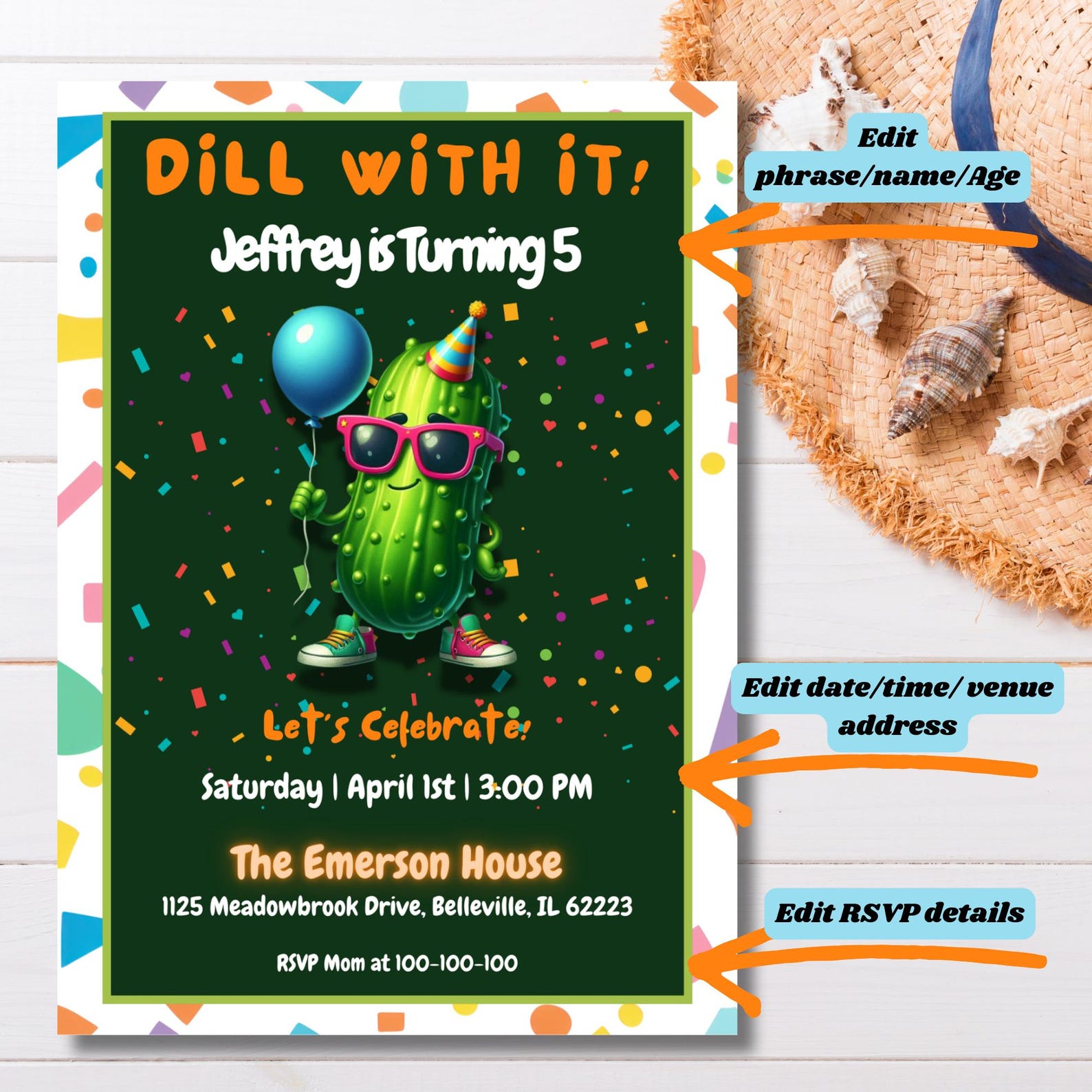 Editable Dill With It Pickle Birthday Party Invitation Template ...