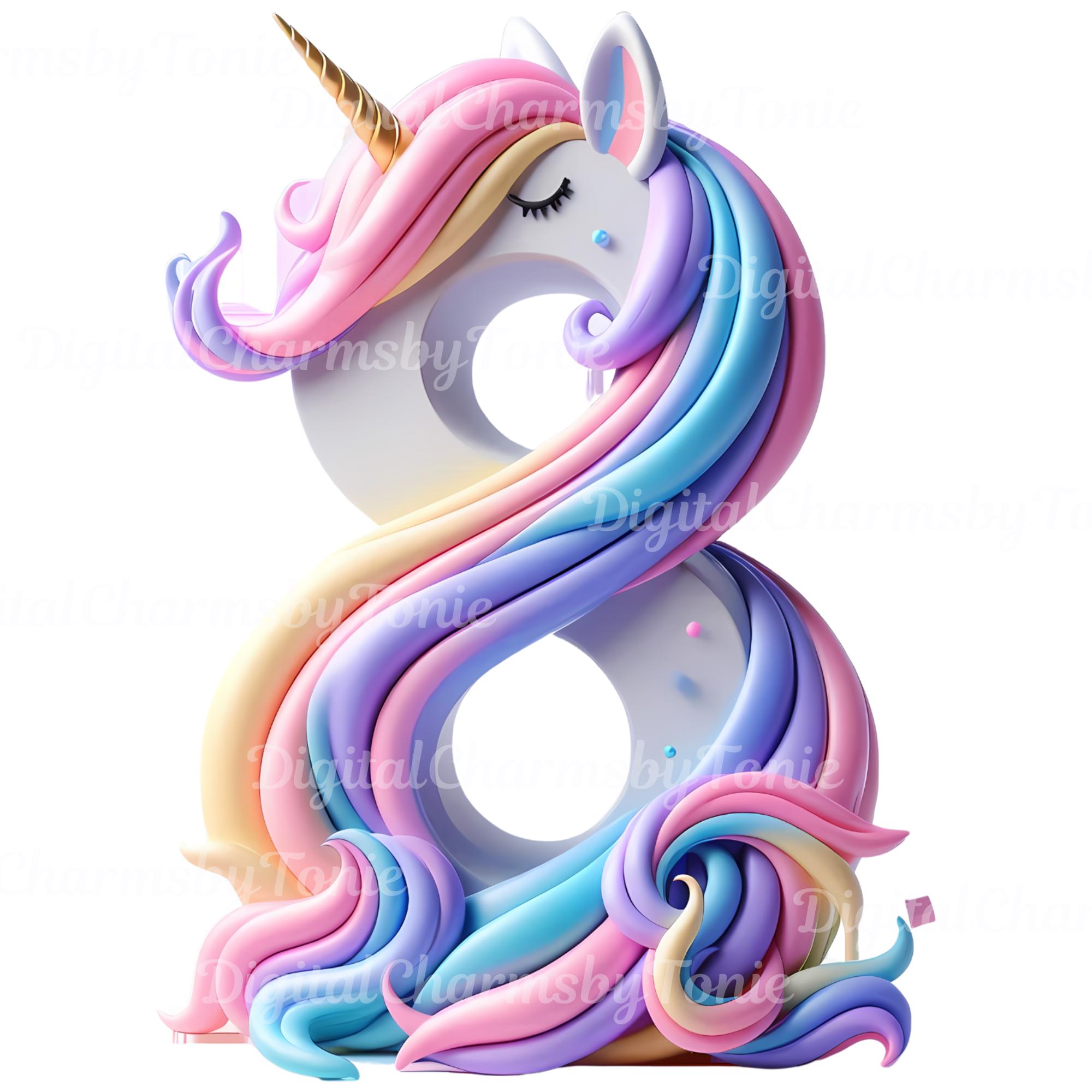 3D Blocky Unicorn Numbers PNG, Unicorn Numbers 8 for Kids Birthday ...