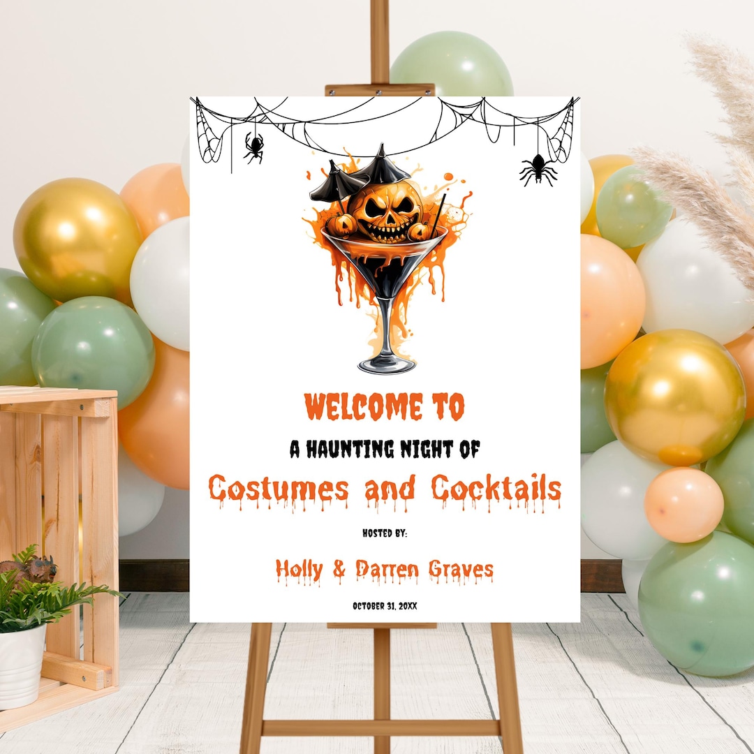 Editable Costumes and Cocktails Halloween Party Welcome Sign Template ...