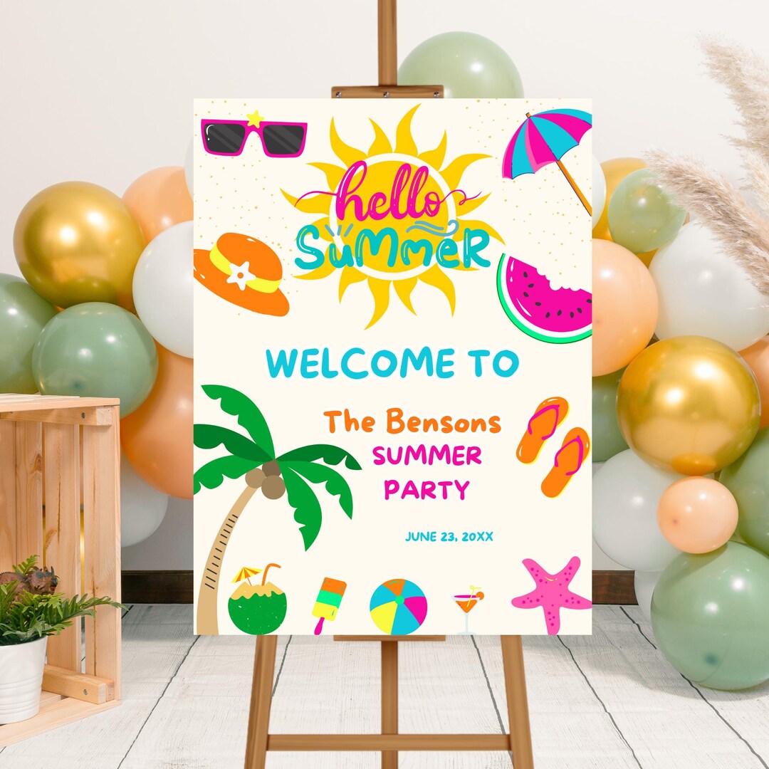 Editable Summer Party Welcome Sign Template, Printable Summer Poster ...