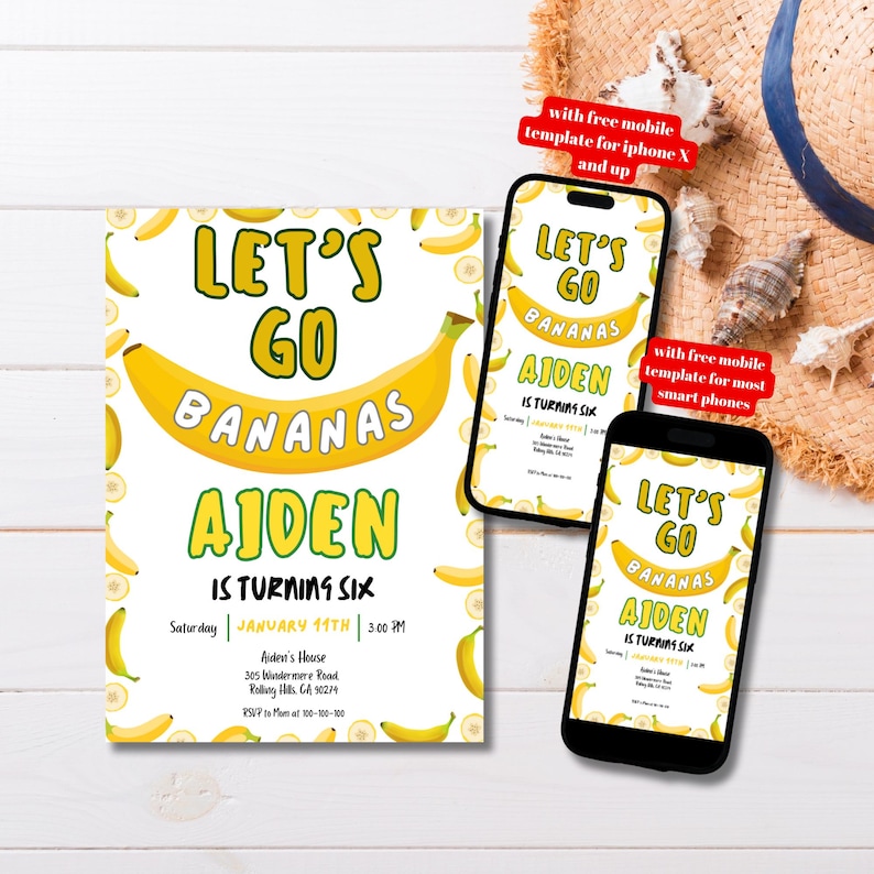 Editable Let's Go Bananas Birthday Invitation Template, Printable ...
