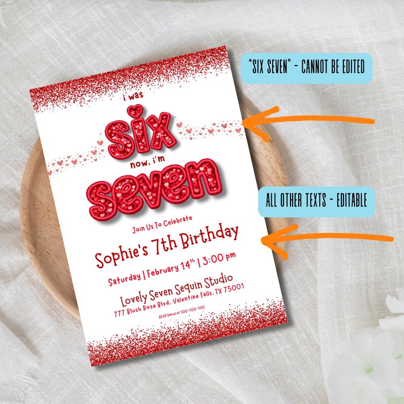 Editable Valentine Six Seven Birthday Invitation Template, Canva ...