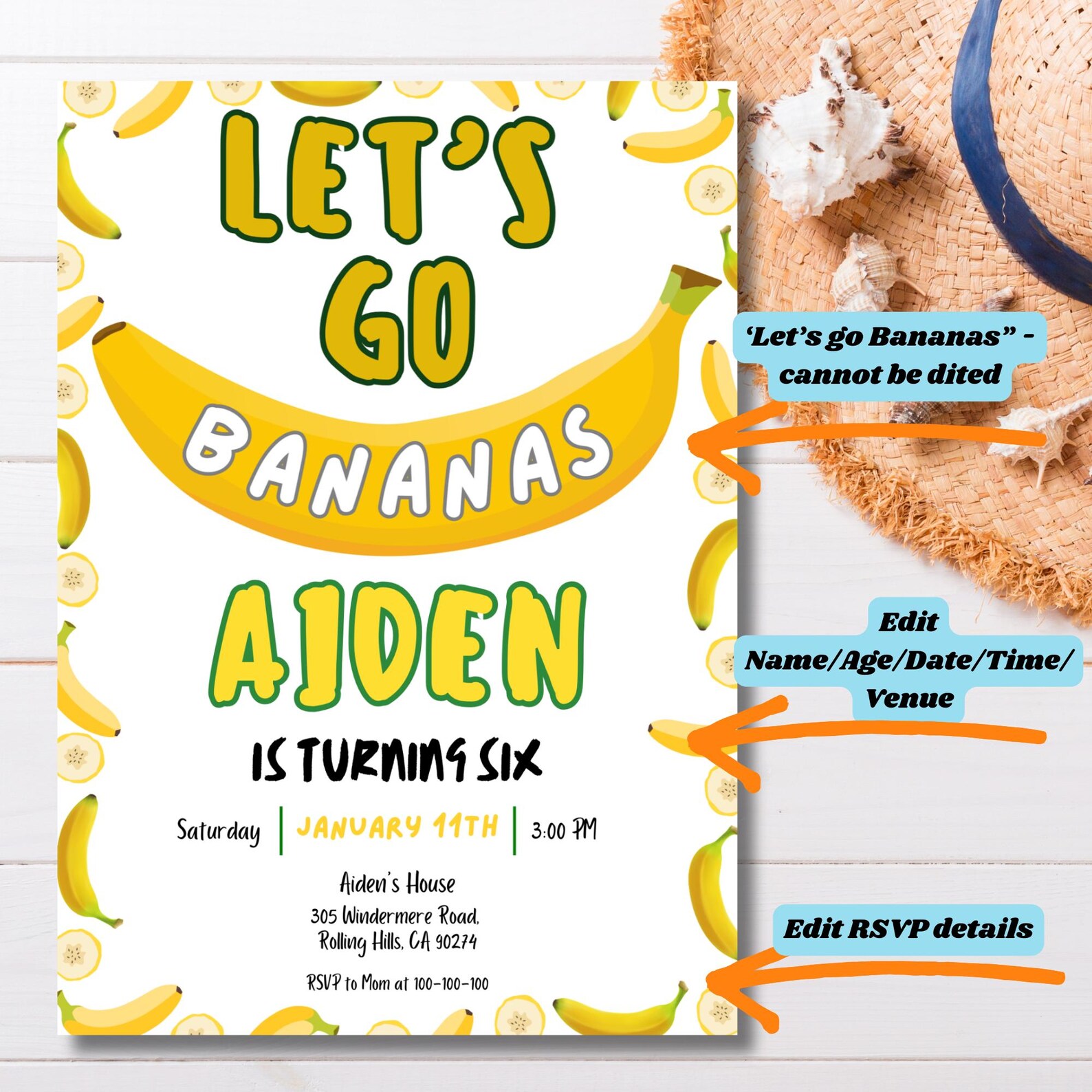 Editable Let's Go Bananas Birthday Invitation Template, Printable ...