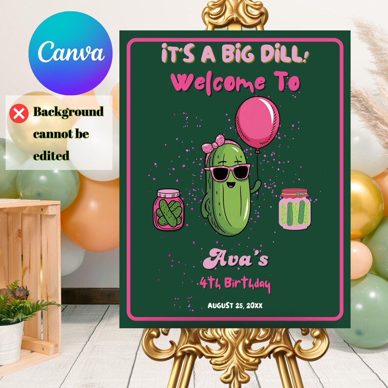 Editable Pickle Birthday Welcome Sign, Printable Pickle Birthday Party ...