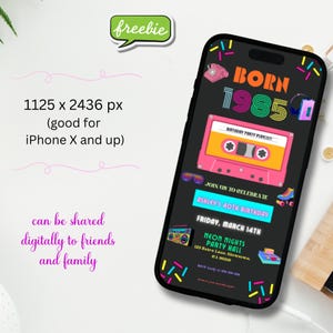 Editable 1985 40th Birthday Party Invitation Template, Printable Neon ...