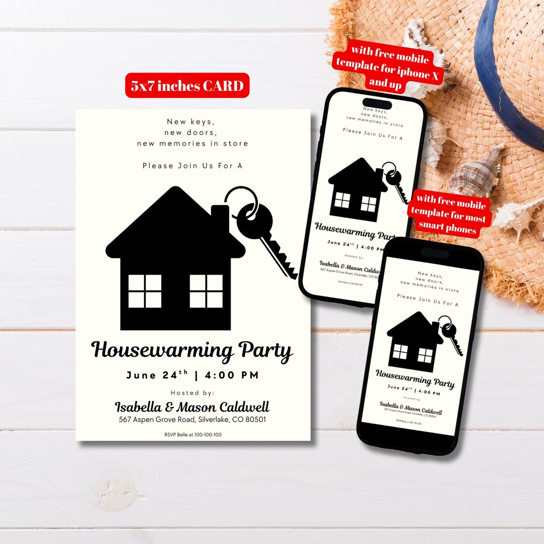Editable Housewarming Party Invitation Template, Printable Minimalist ...